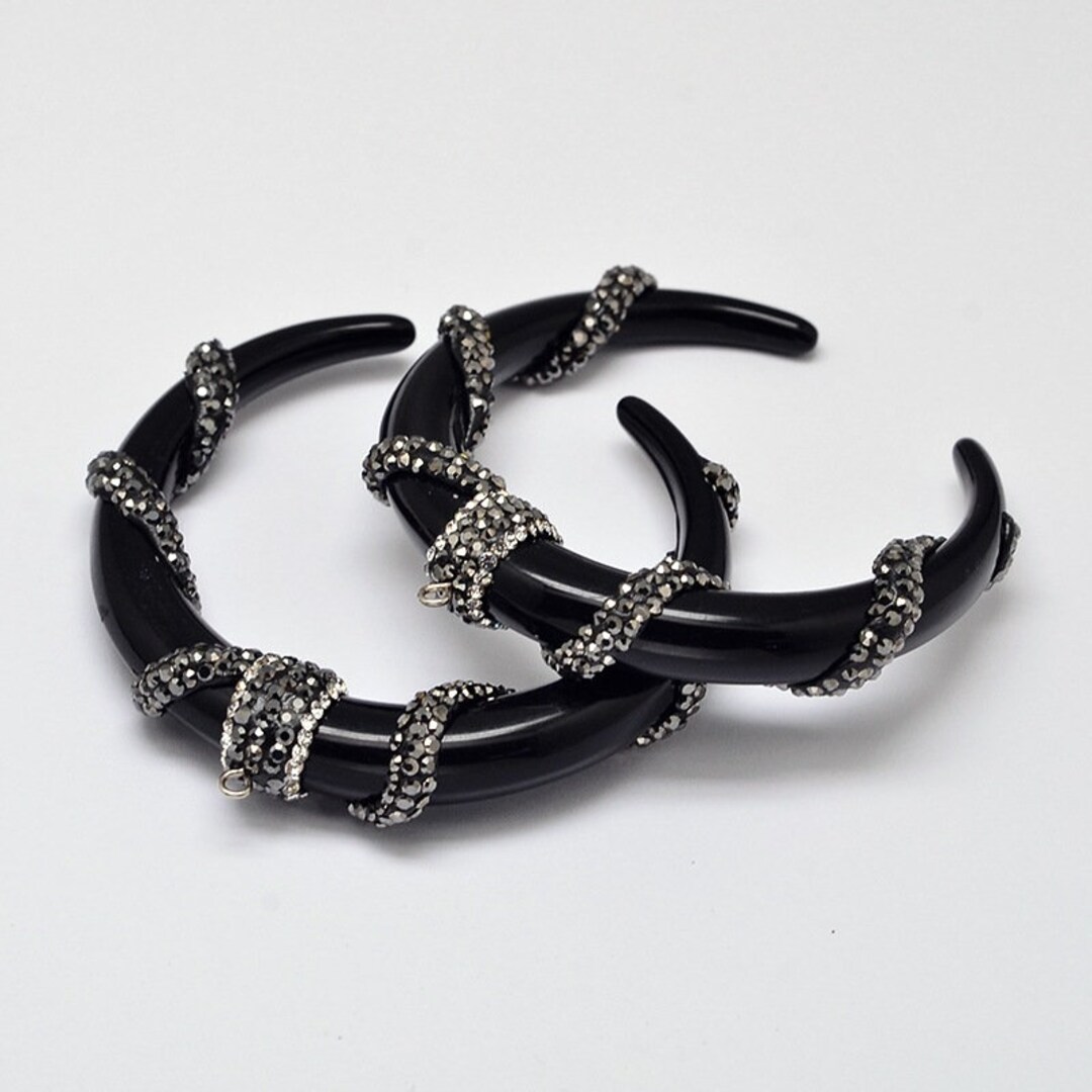 Black Crescent Moon Pendant: Rhinestone Pave Double Horn (65mm) - Etsy