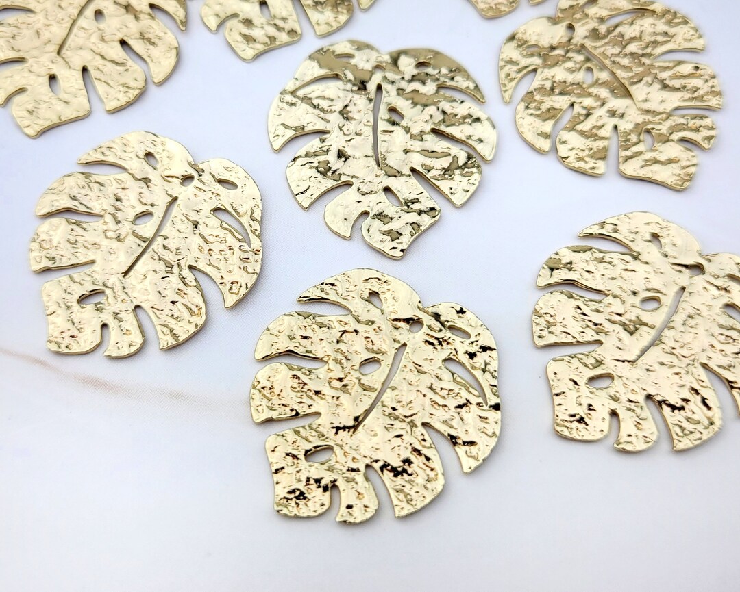 18K Gold Monstera Leaf Pendants: Tropical Fig Leaf Charms (4pcs) - Etsy