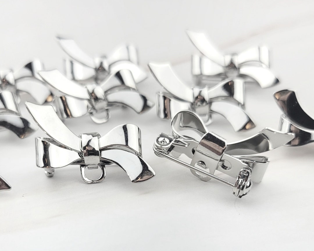 Silver Bow Brooch Base: DIY Brooch Pin With Safety Clasp - Etsy