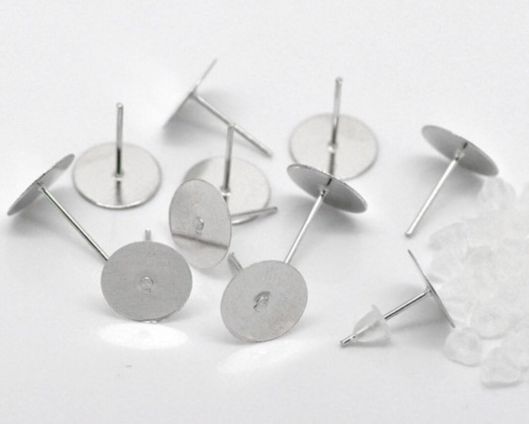 300 Antique Silver Flat Pad Earring Posts: 10mm Nickel-free Studs - Etsy