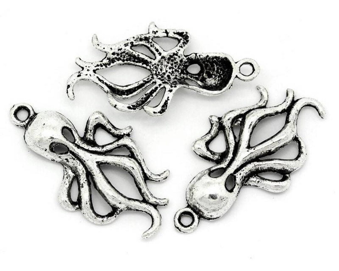 20 Antique Silver Octopus Charms: Nautical Steampunk Pendants - Etsy
