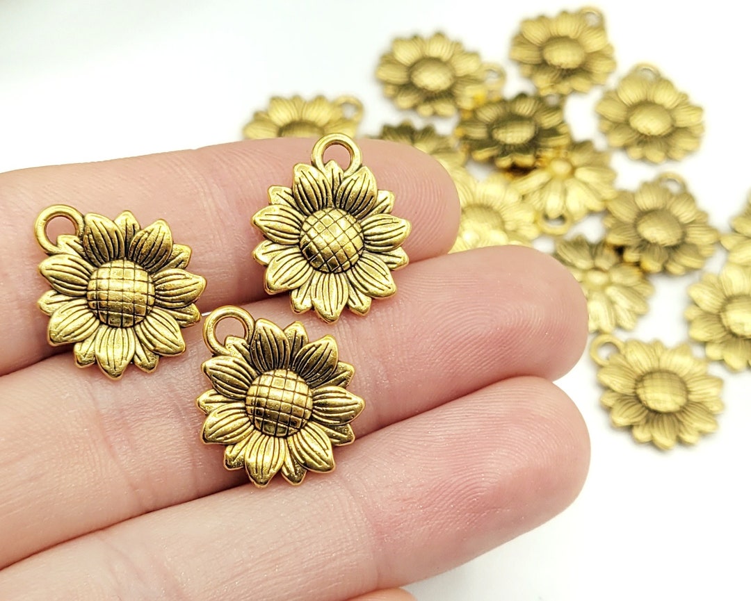 20 Gold Sunflower Charms: Plated Daisy Pendants - Etsy