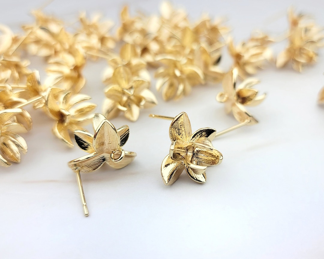 18K Gold Magnolia Earring Findings: DIY Post Earring Blanks - Etsy