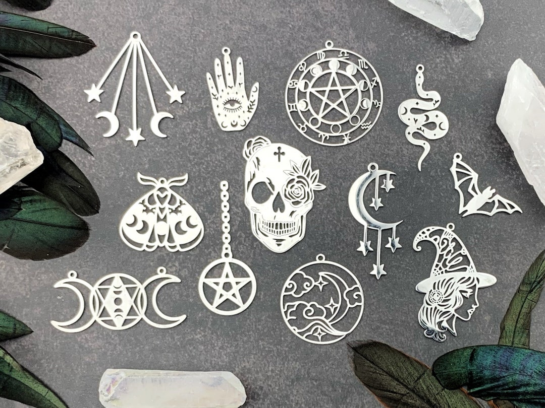 12pcs Silver Witchy Charm Set - Wicca Charms - Magic Charms - Triple ...
