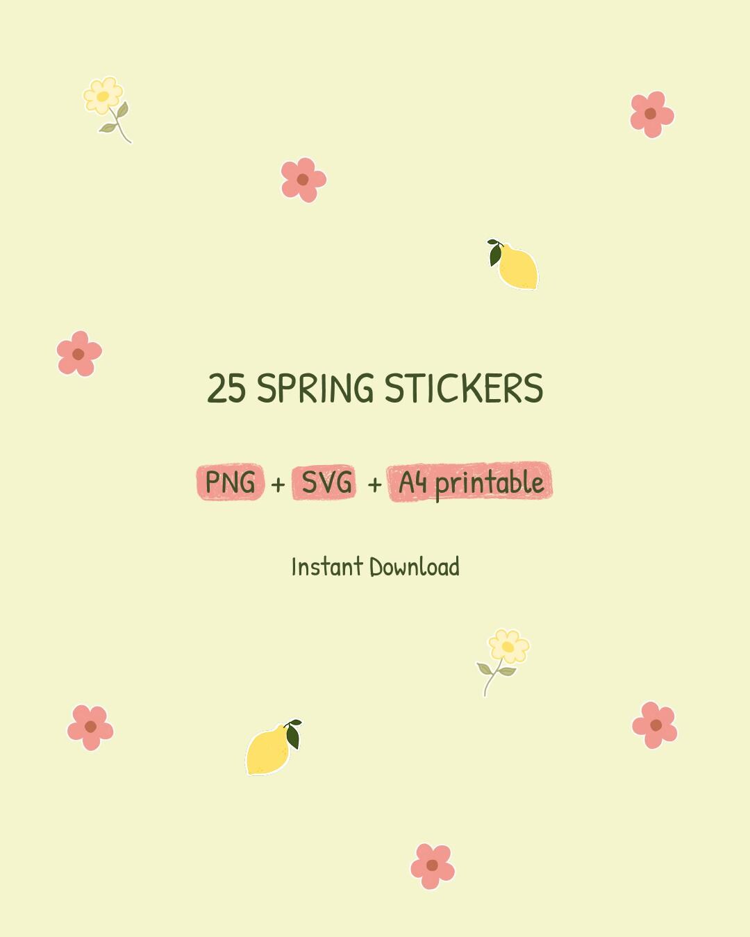 Spring Digital Stickers Bundle | 30 PNG SVG Stickers | Printable A4 ...