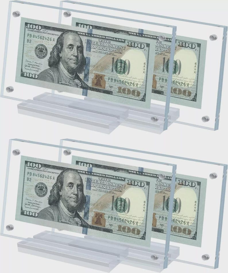 Acrylic Dollar Bill Frame 4 Pack Magnetic Currency Display Frame With ...