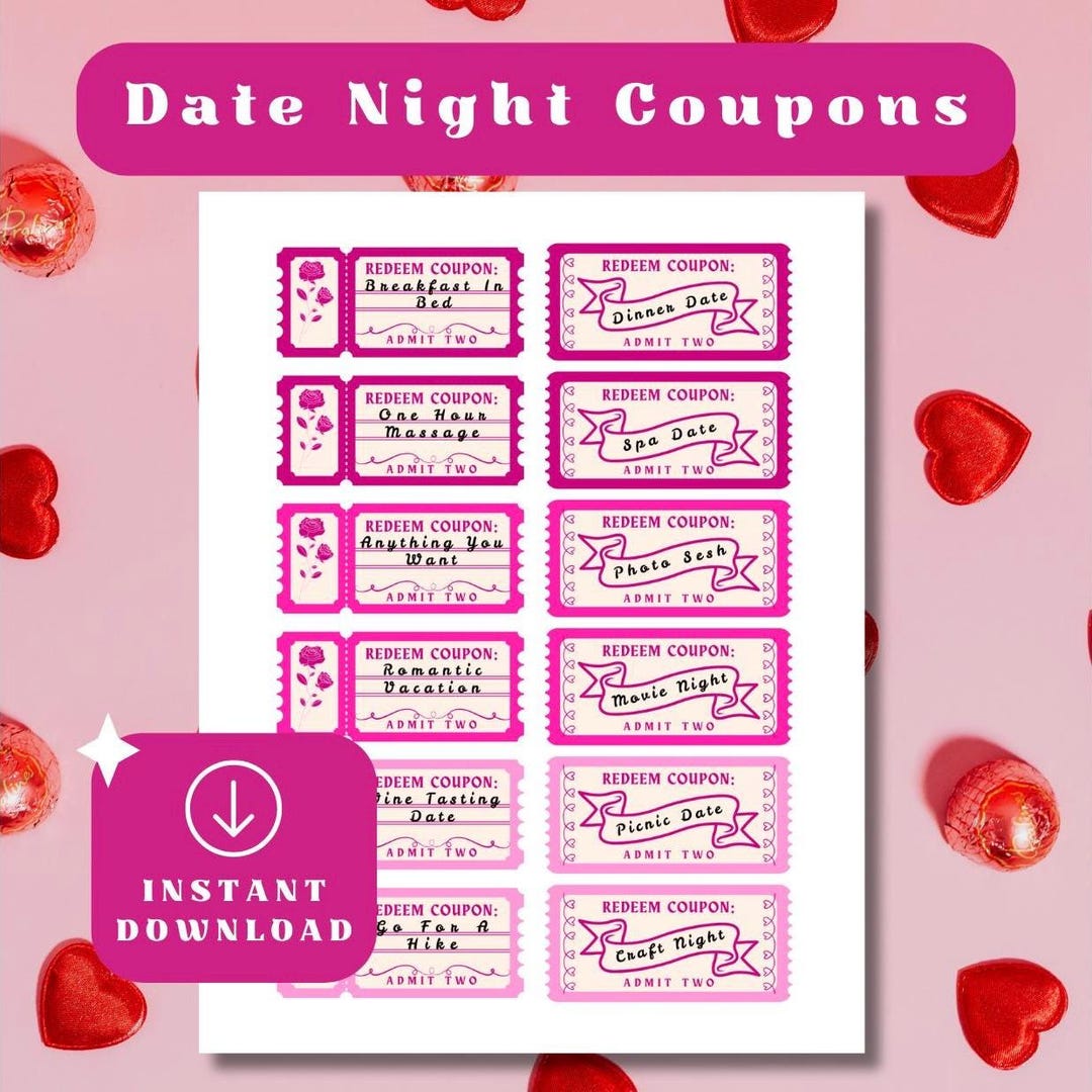 Printable Date Night Coupons for Couples (PDF) - Etsy