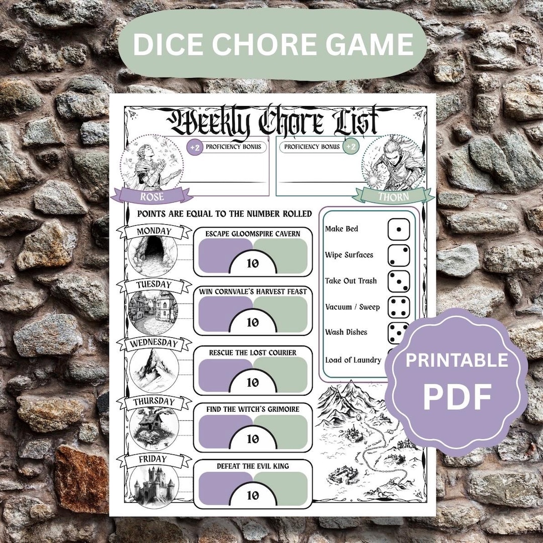 ADHD Cleaning Dice Game: Editable Weekly Chore Chart (PDF) - Etsy