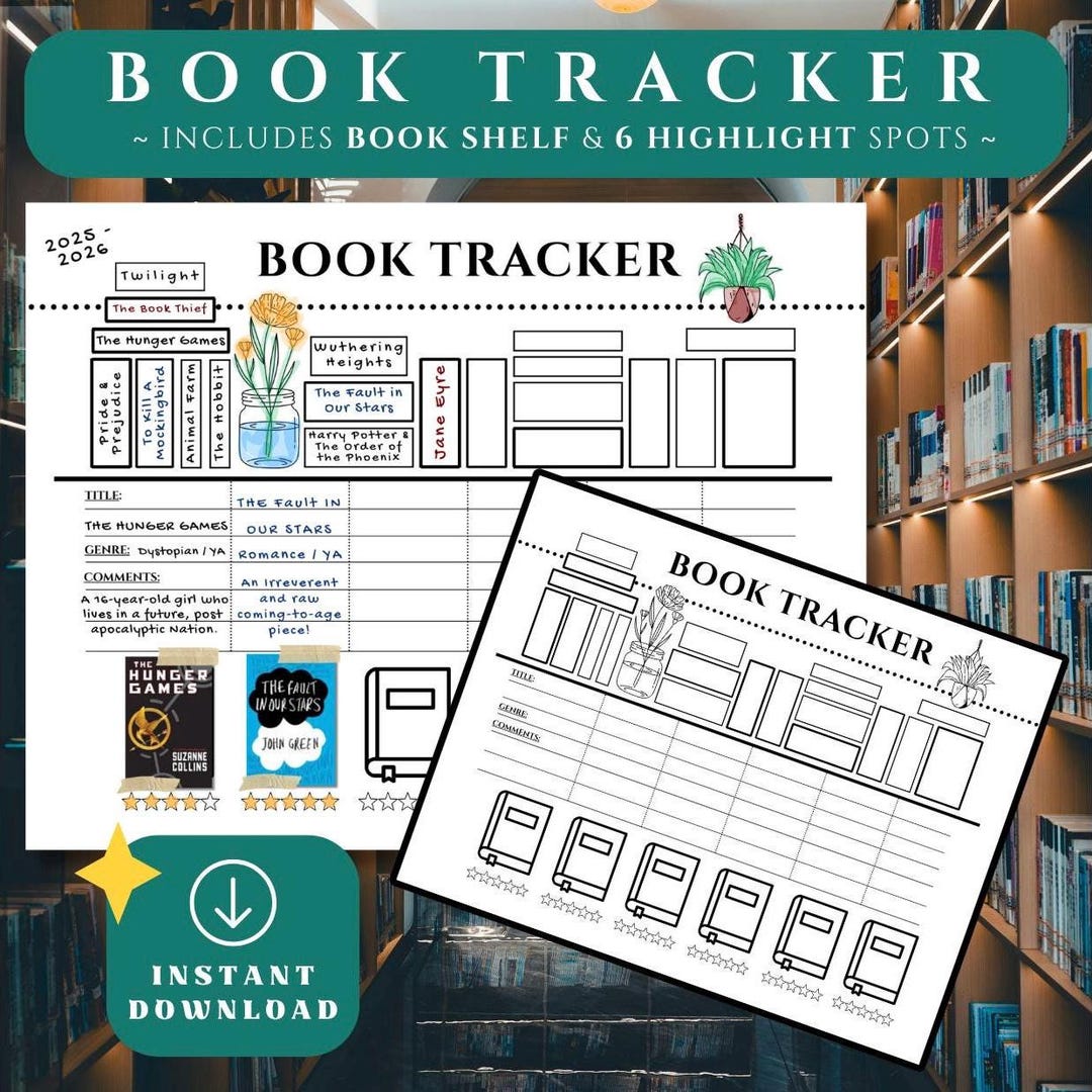 Book Tracker Printable, Reading Challenge, Journal Log (digital ...