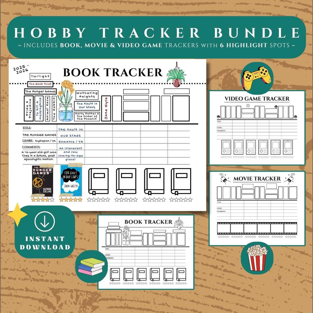Hobby Tracker Bundle: Video Games, Books, Movies (PDF Printable ...
