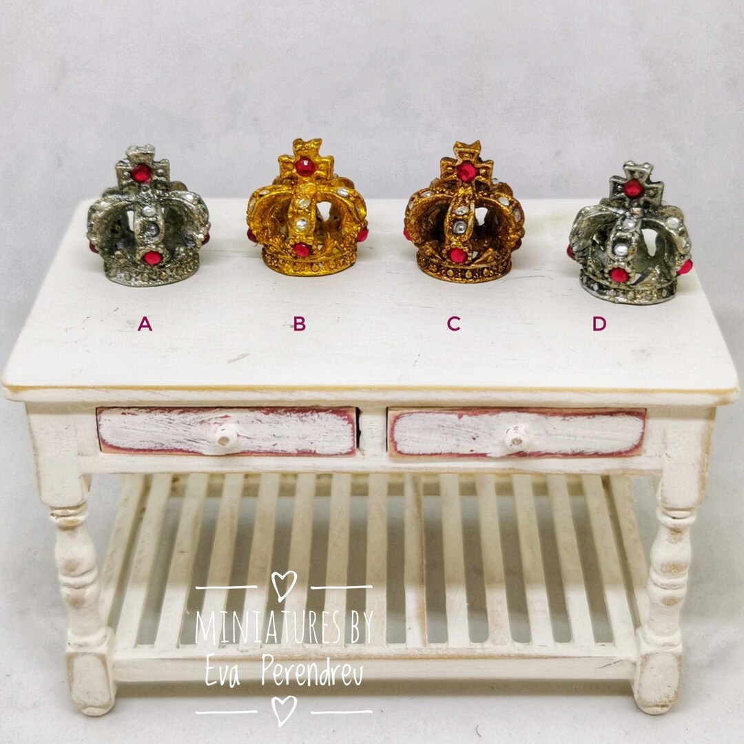 Miniature Royal Crown With Diamonds and Ruby, Dollhouse 1inch, 1/12 ...