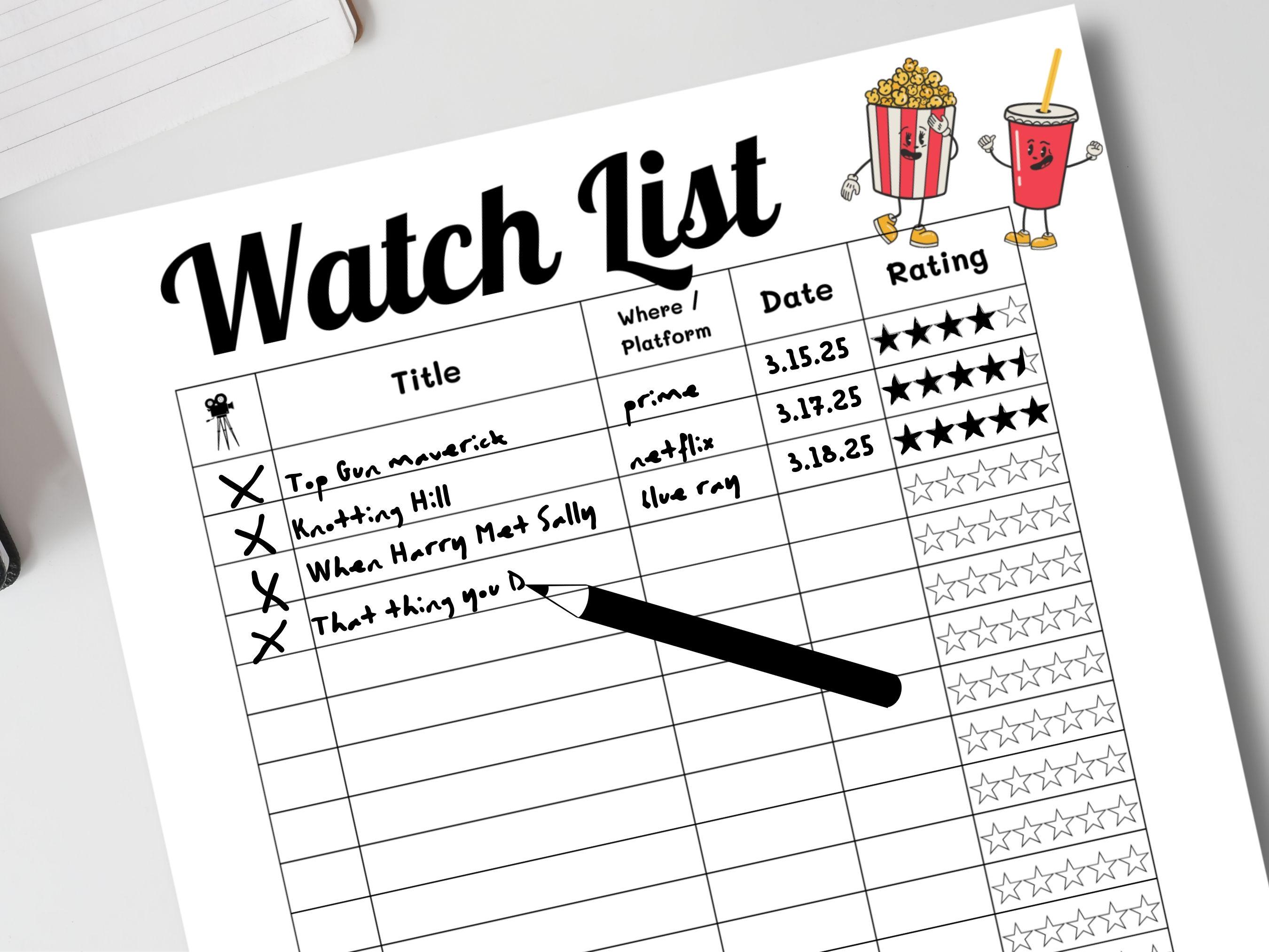Movie Tracker Printable, Digital Movie Tracker & Checklist, PDF ...