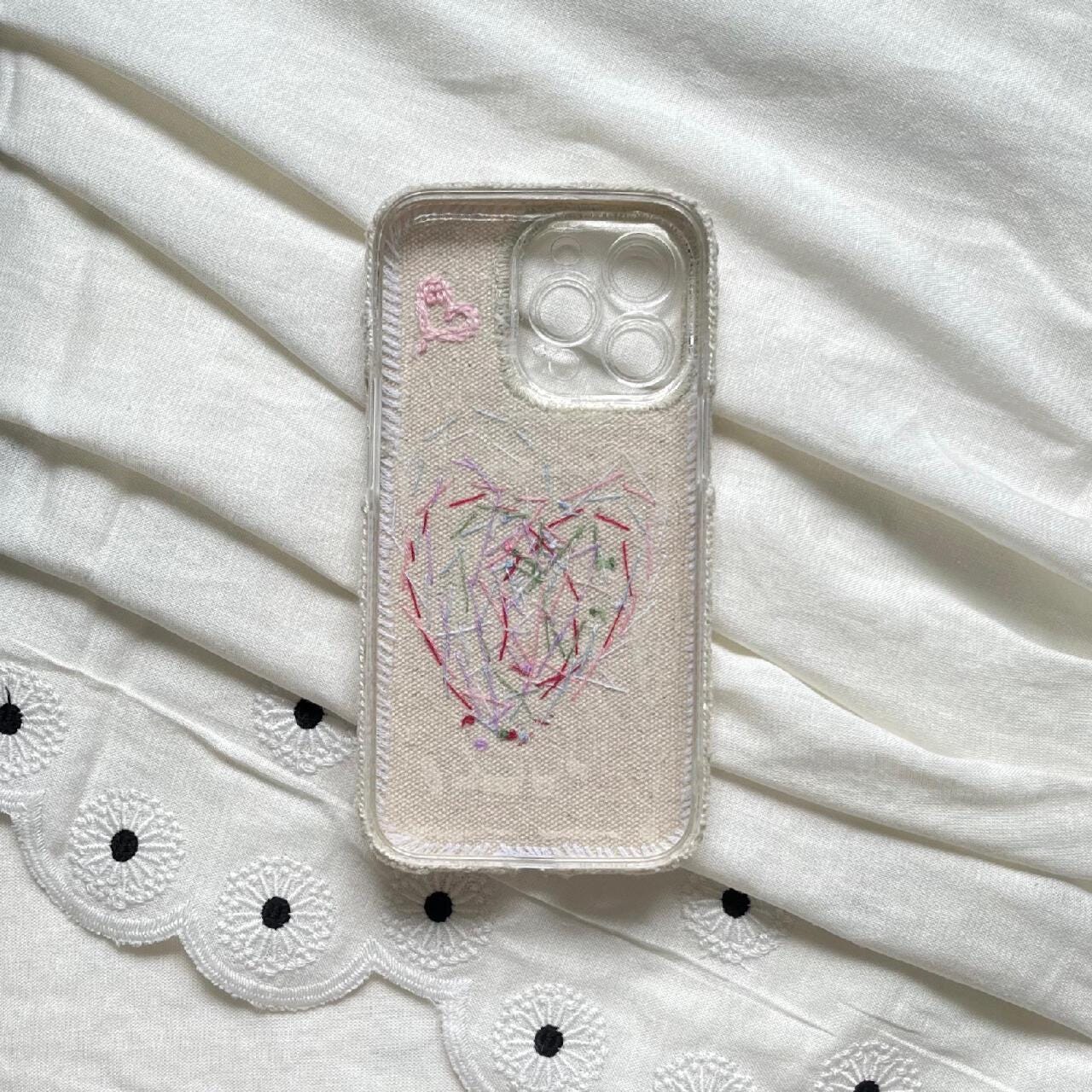 Cute Heart Handmade Embroidered Phone Case,minimalist Colorful Heart ...
