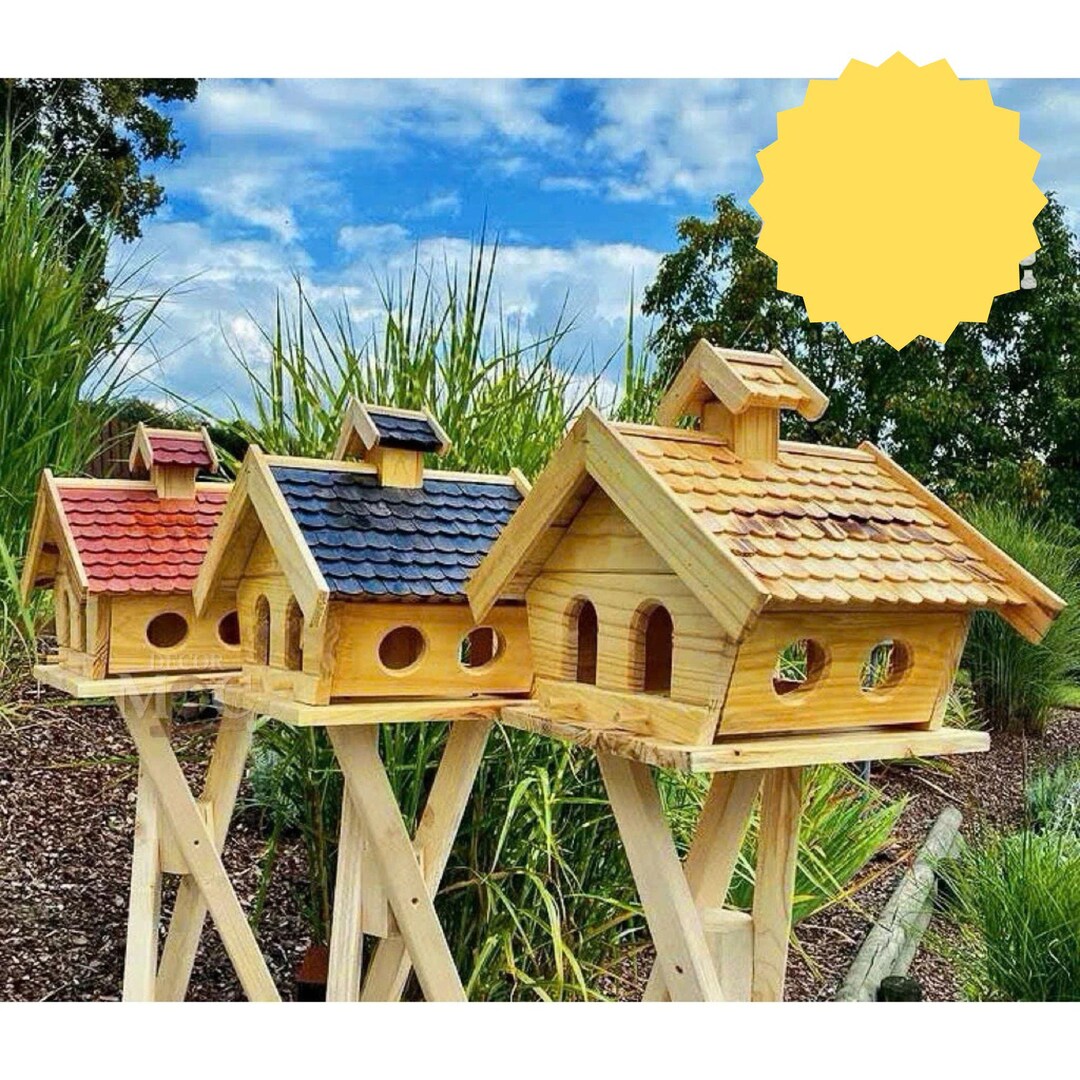Large Handmade Wooden Birdhouse – European Roof Design – Rustic Outdoor ...