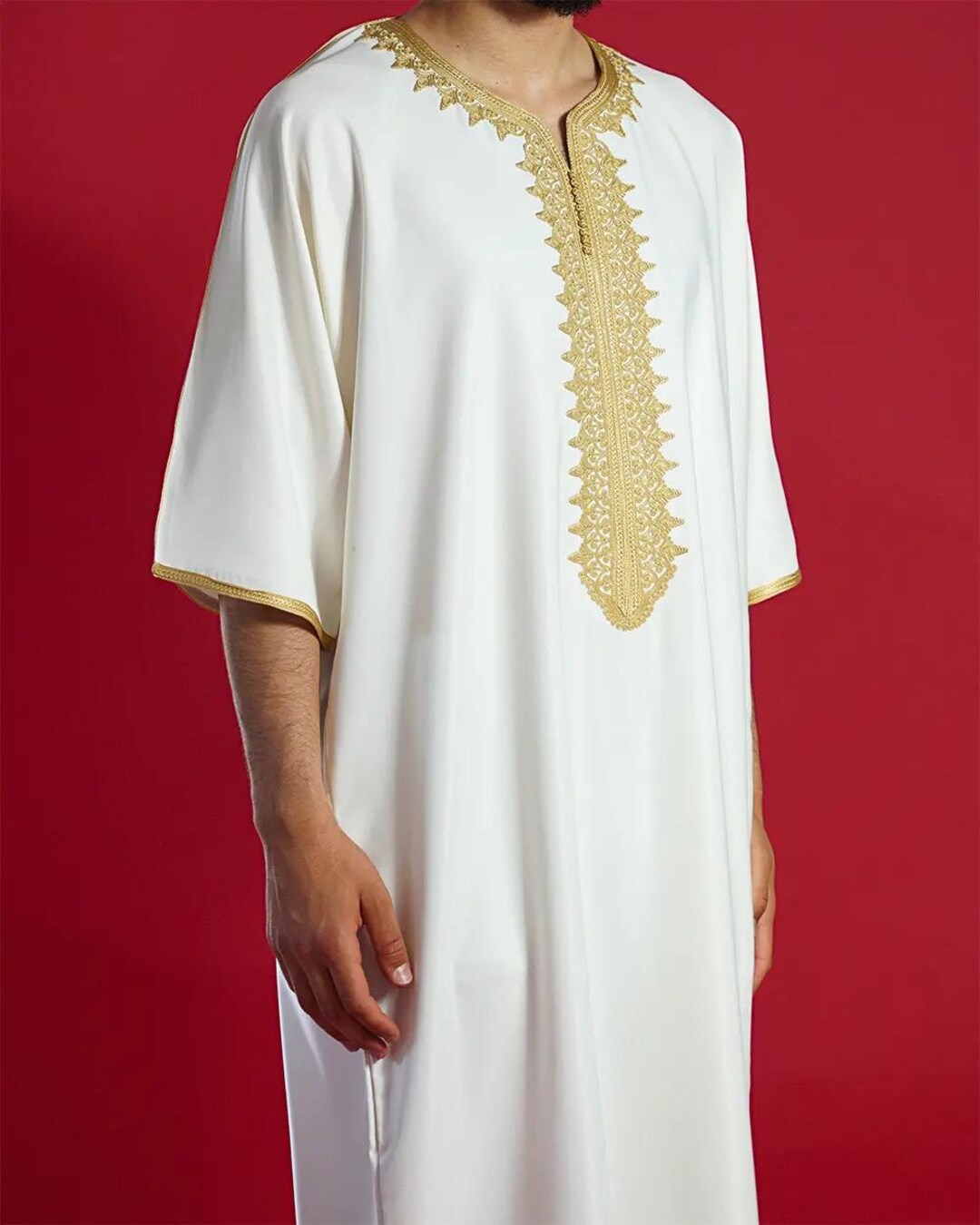 Moroccan Linen Thawb: Flax Kaftan, Handmade Sand Usabah Thobe for Men ...