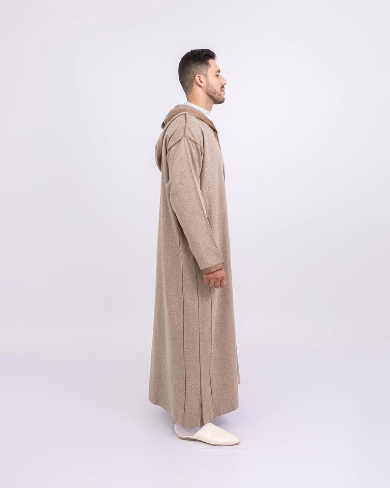Handmade Moroccan Wool Djellaba for Men – Hooded Long Caftan for Winter ...