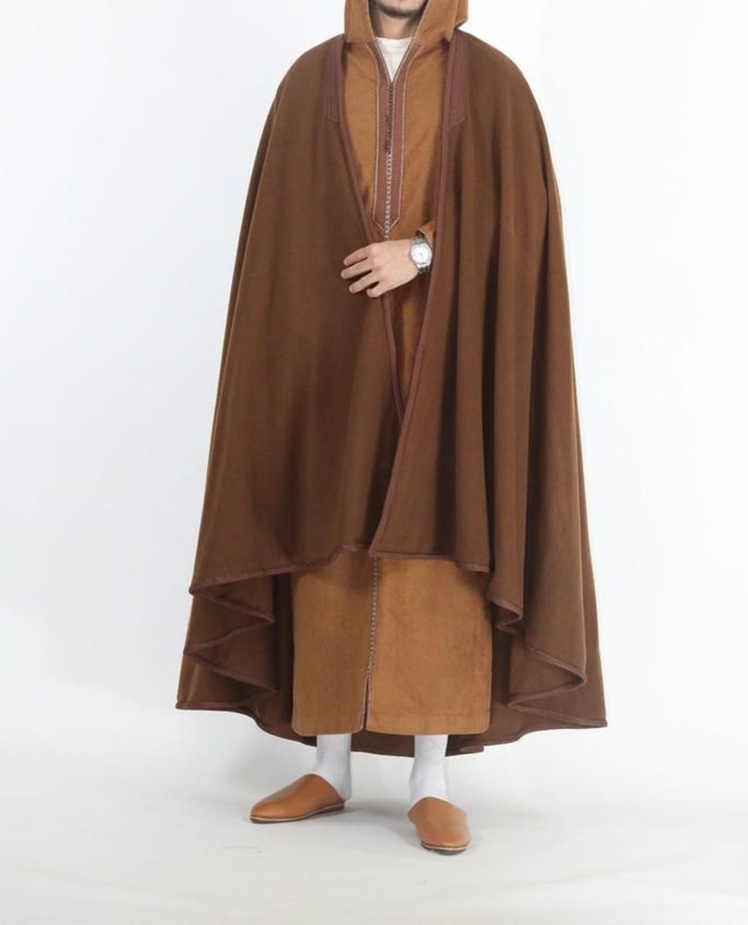 Moroccan Selham for Men – Traditional Wool Cloak | Hooded Cape in Brown ...