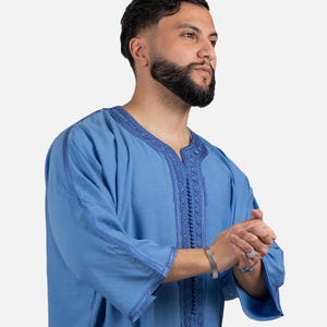 Handmade Moroccan Thobe for Men in Midnight Black Blue Gold Luxury Men ...