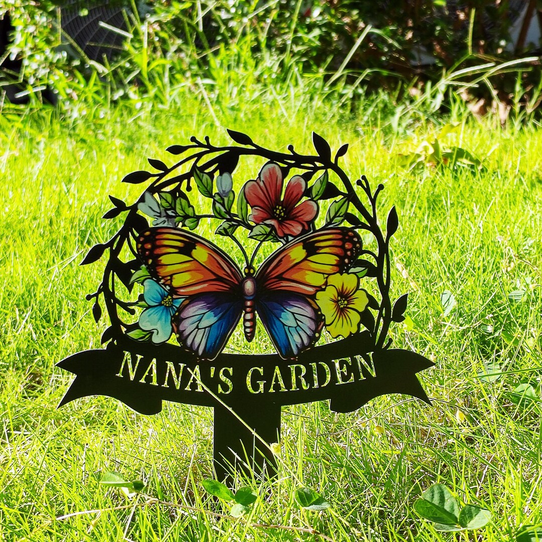 Custom Metal Sign, Garden Sign With Name, Personalized Butterfly Yard ...