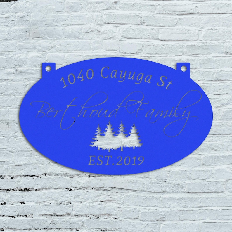 Custom Cabin Address Sign, Metal Hanging Oval House Name Sign ...