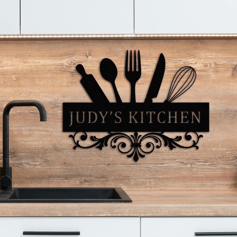 Personalized Metal Kitchen Sign, Custom Name Kitchen Wall Art, Kitchen ...