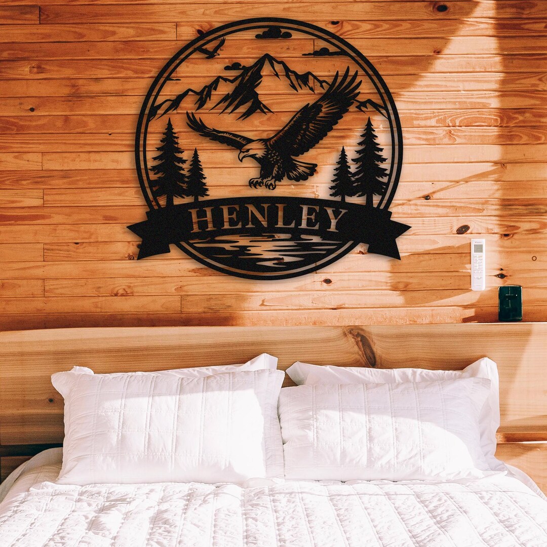 Custom Eagle Cabin Sign, Personalized Metal Wall Decor, Rustic Outdoor ...