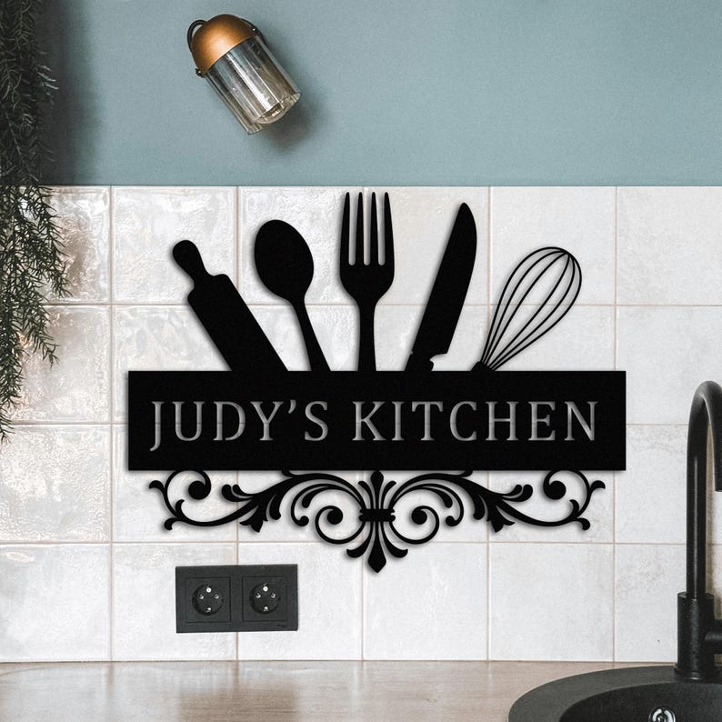 Personalized Metal Kitchen Sign, Custom Name Kitchen Wall Art, Kitchen ...