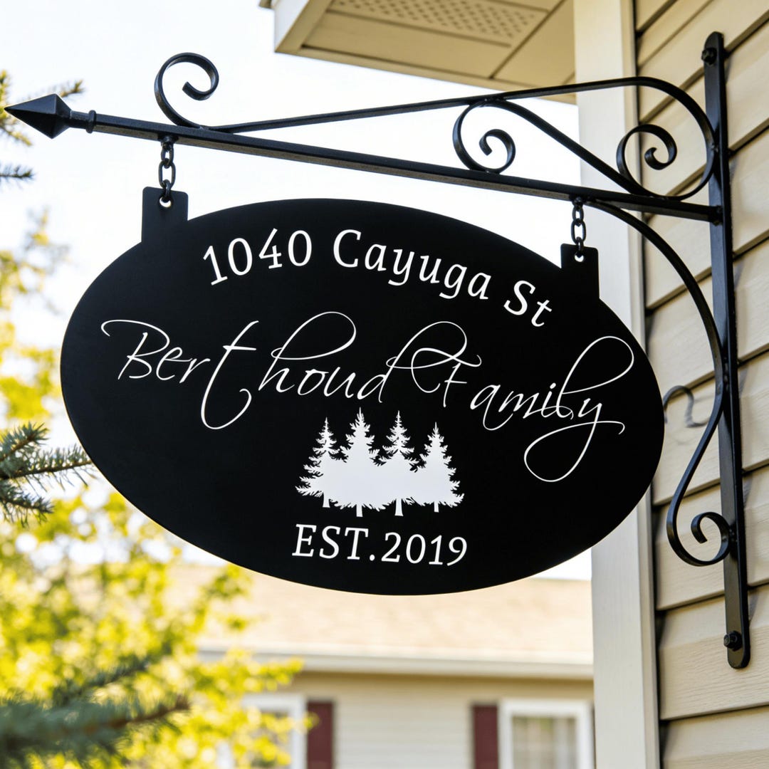 Custom Cabin Address Sign, Metal Hanging Oval House Name Sign ...