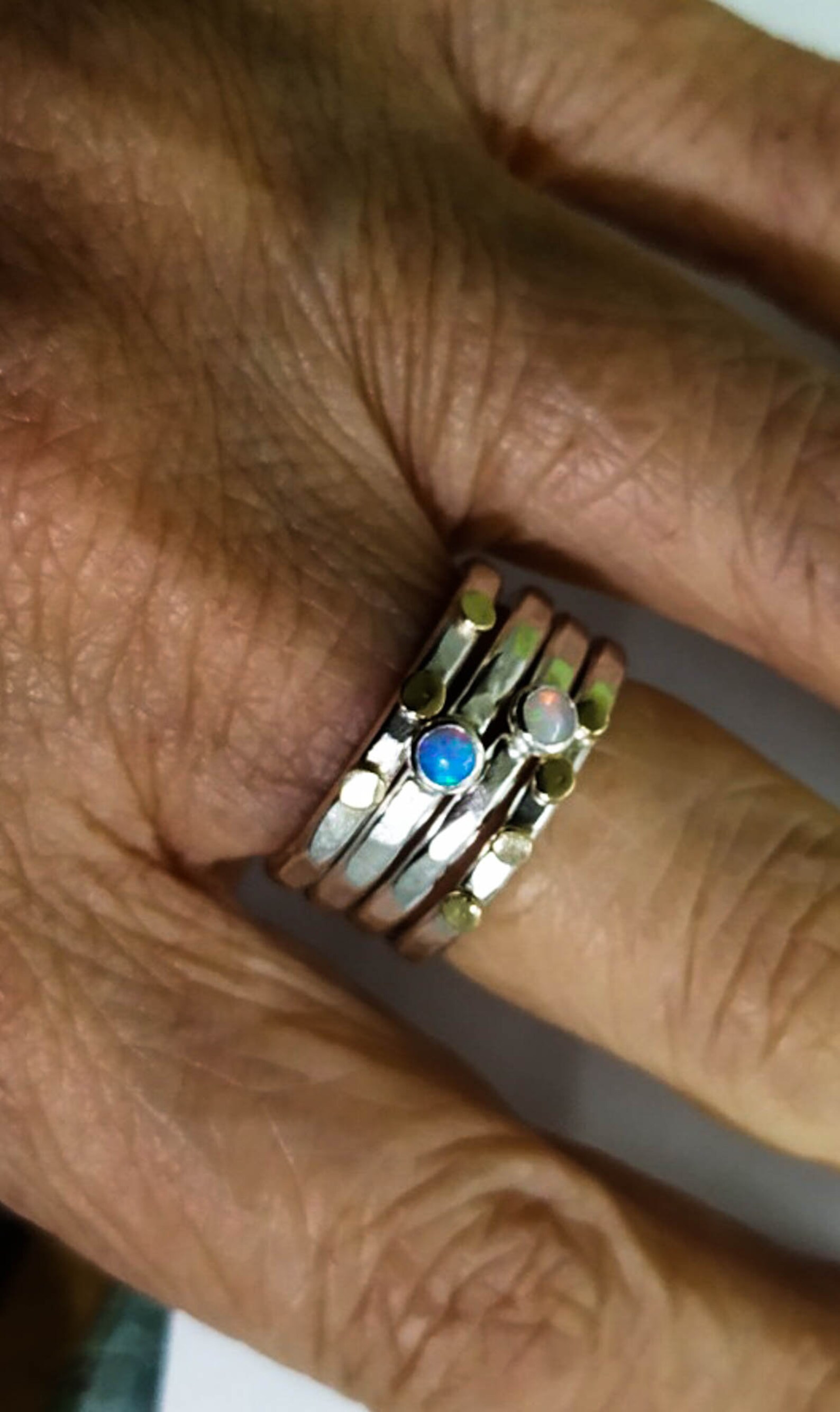 Blue Opal Rings, Gemstone Ring, 925 Sterling Silver Ring, Spinner Ring ...