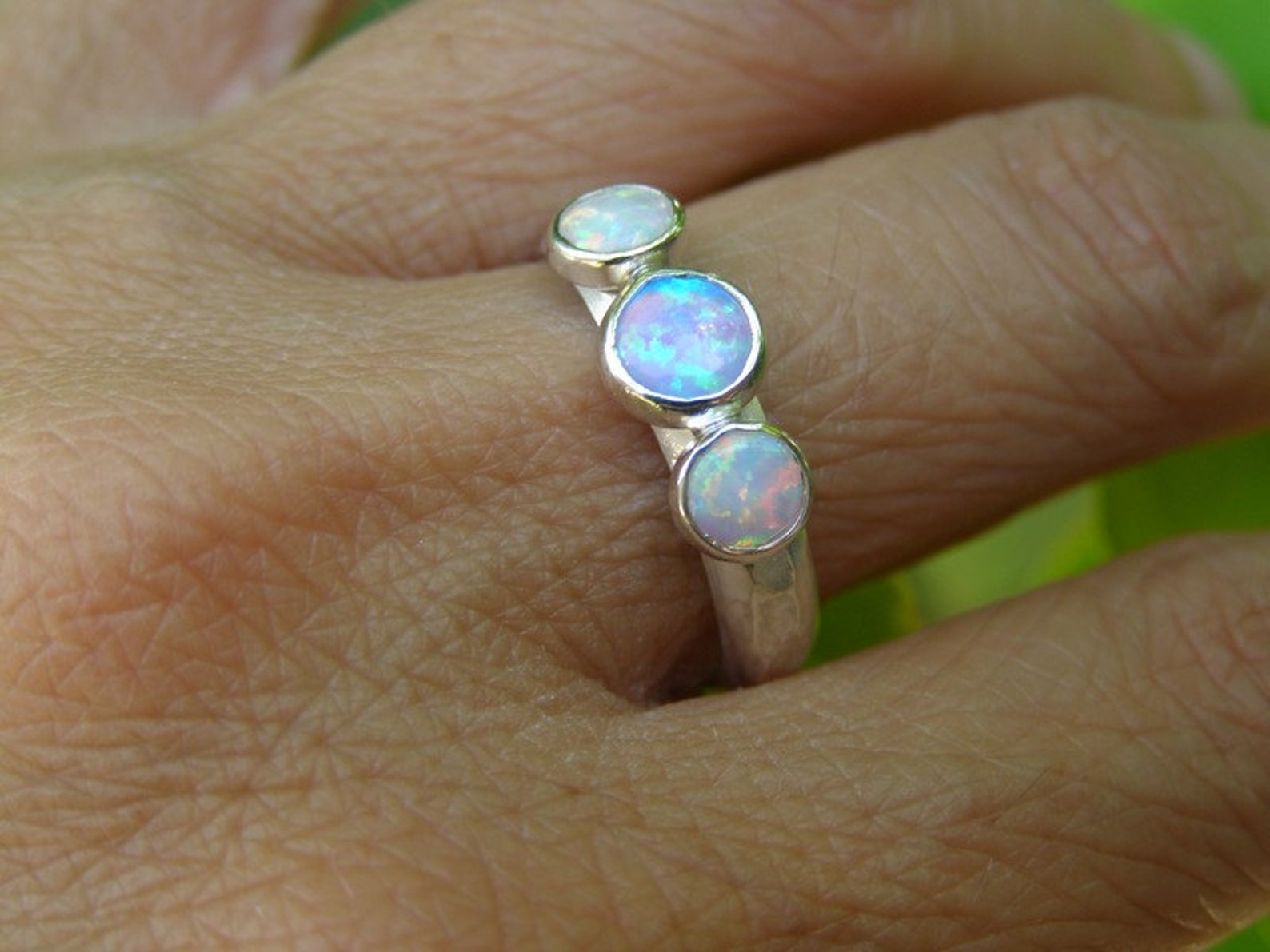 Multi Stone Opal Ring white Opal and Blue Opal Gemstone Ring - Etsy