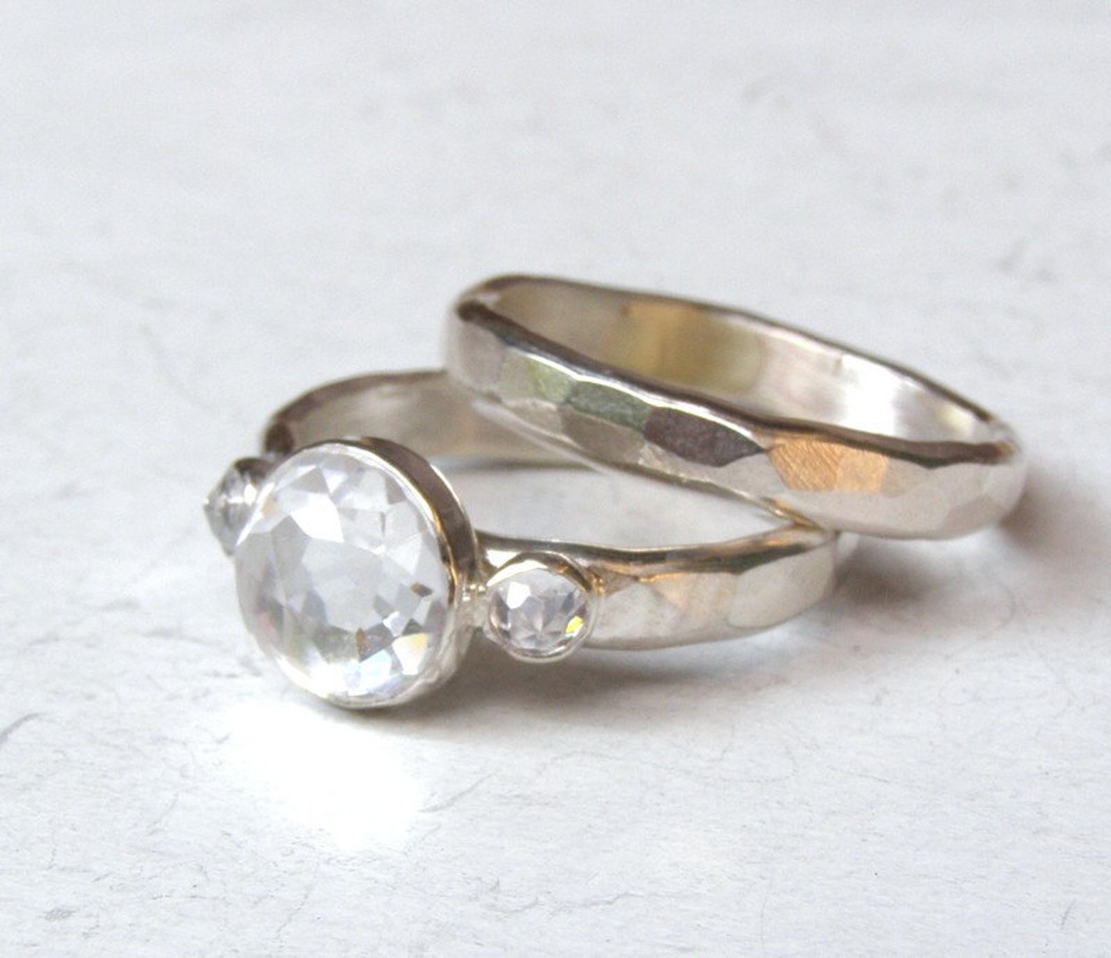 Silver Bridal Set Engagement & Wedding Rings Silver Sterling - Etsy