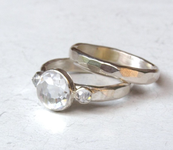 Silver Bridal Set Engagement & Wedding Rings Silver Sterling - Etsy