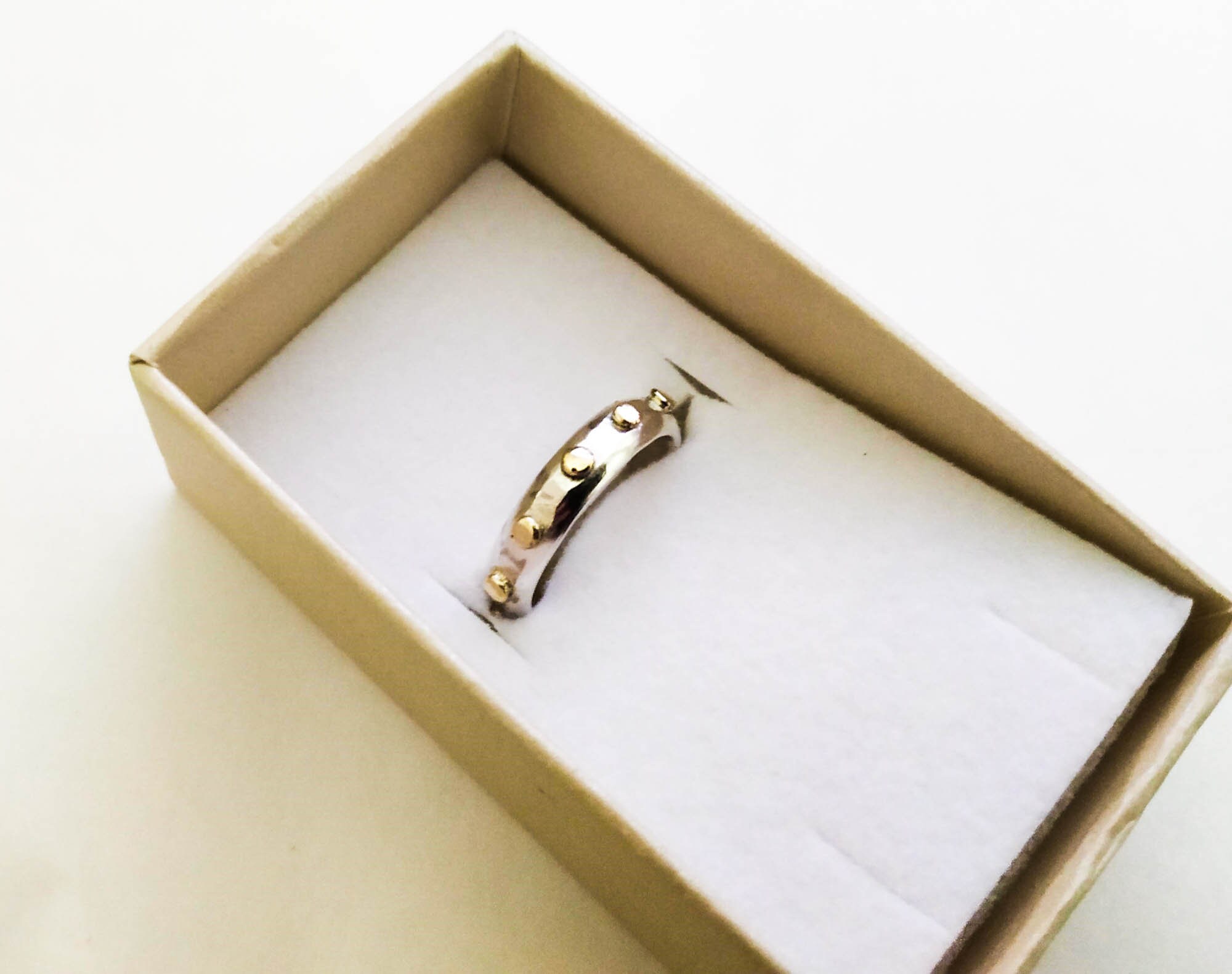 Wedding Bands Stacking Ring 14k Solid Gold Ring and Silver | Etsy