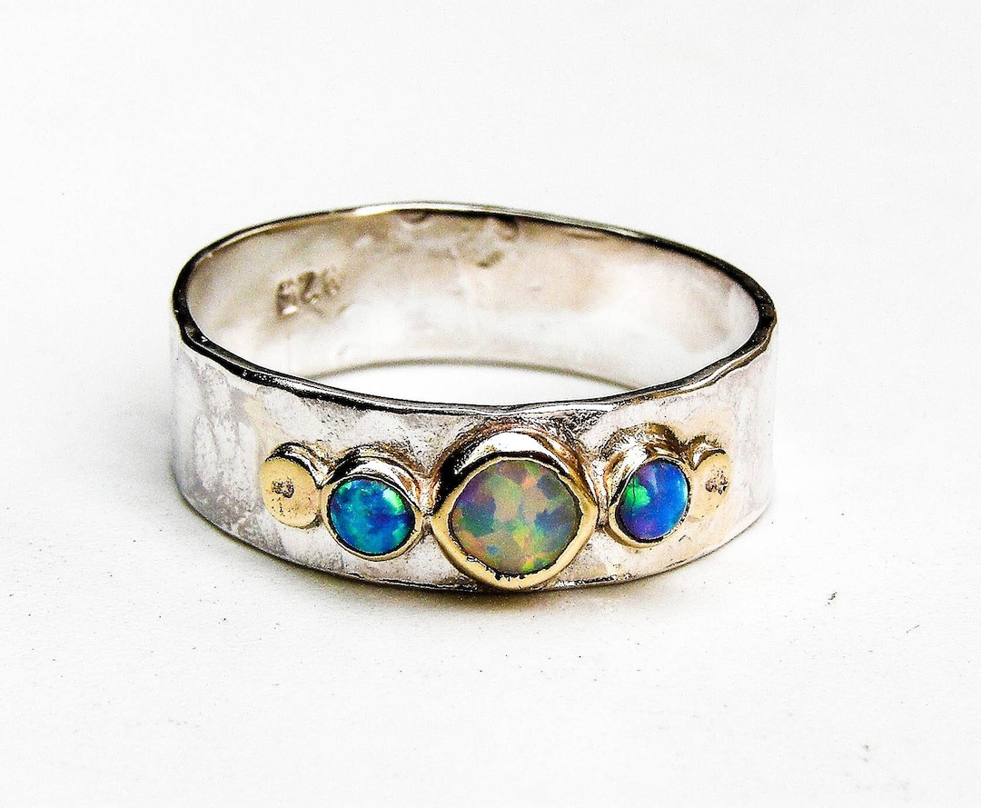 White Opal Ring, ,multi Stone Opal Rings, Silver Sterling Ring , Blue ...