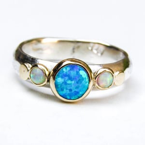 GENUINE Australian Opal Ring, Mosaic Opal Ring, Sterling Silver, Opal Jewelry, Birthstone, Blue ...