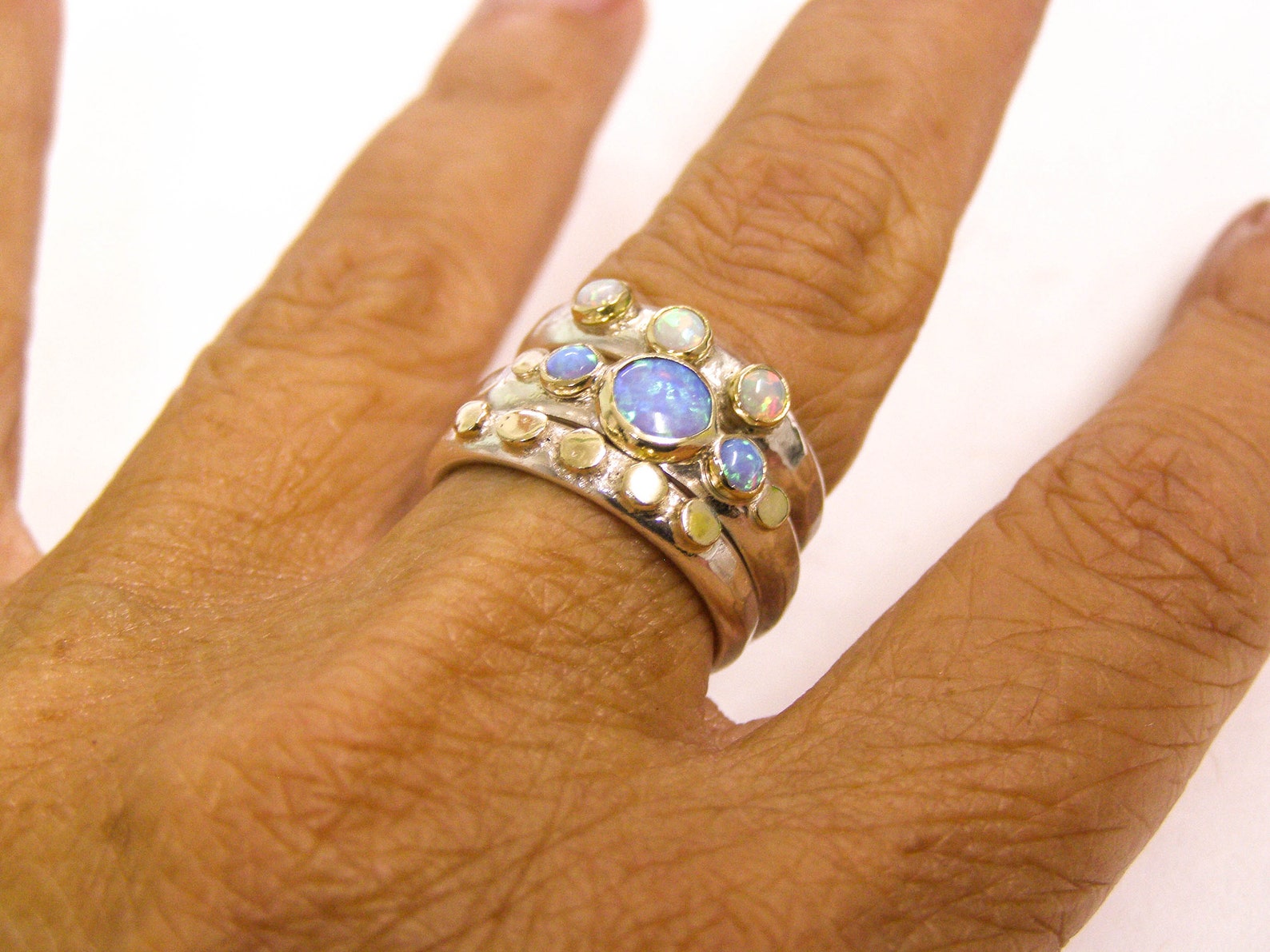 White Opal Ring, Multi Stone Rings for Women ,statement Ring, Wedding ...