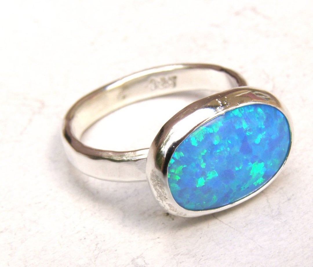 Oval Blue Opal Ring ,silver Sterling Ring, Handmade Statement Ring Opal ...