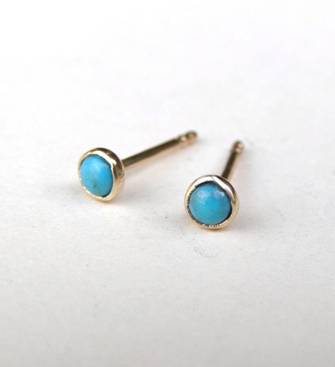 Turquoise Stud Earrings, 14k Solid Gold Studs, Studs 3mm - Etsy