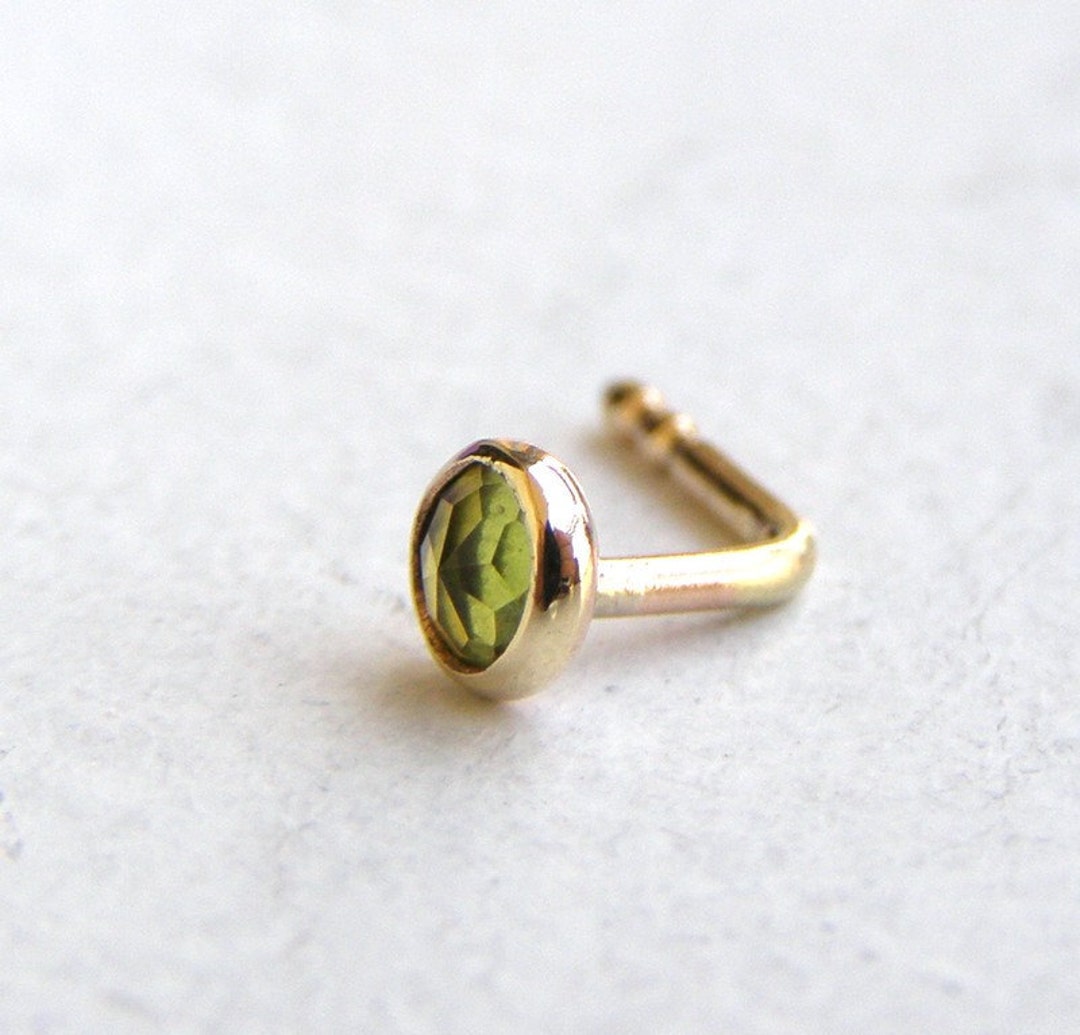 Solid Gold Nose Ring - Nose Stud - 14k Solid Gold Nose Ring Peridot ...