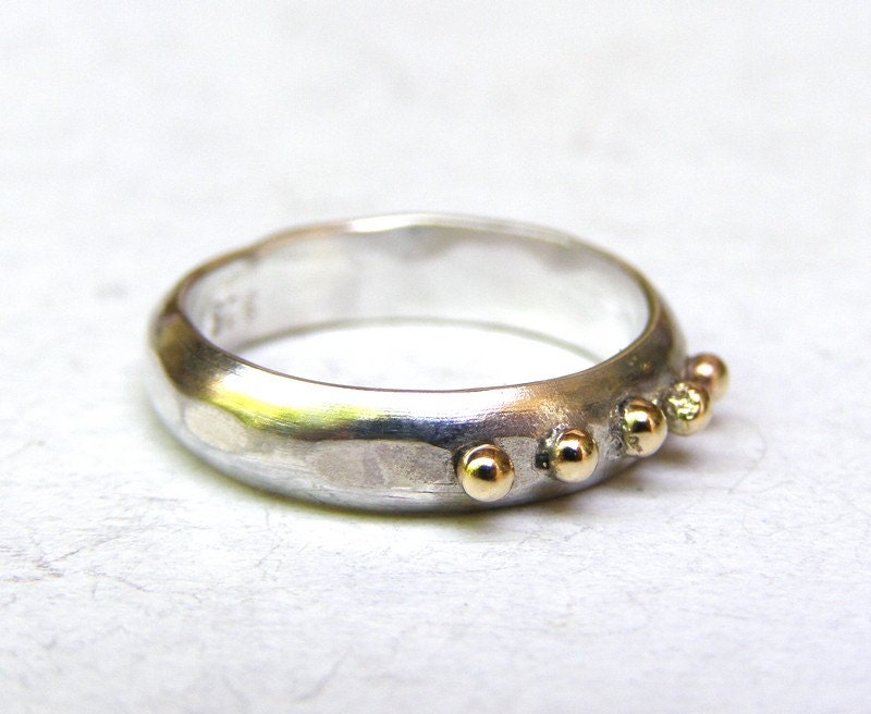 Wedding Band Stacking Ring 14k Solid Gold Ring and Silver | Etsy