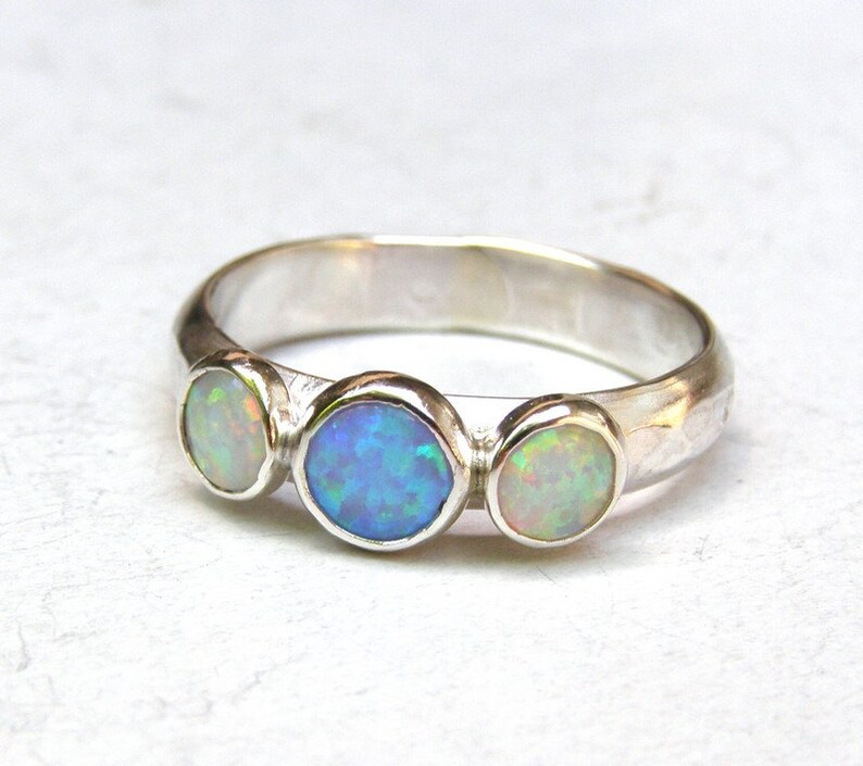 Multi Stone Opal Ring white Opal and Blue Opal Gemstone Ring - Etsy