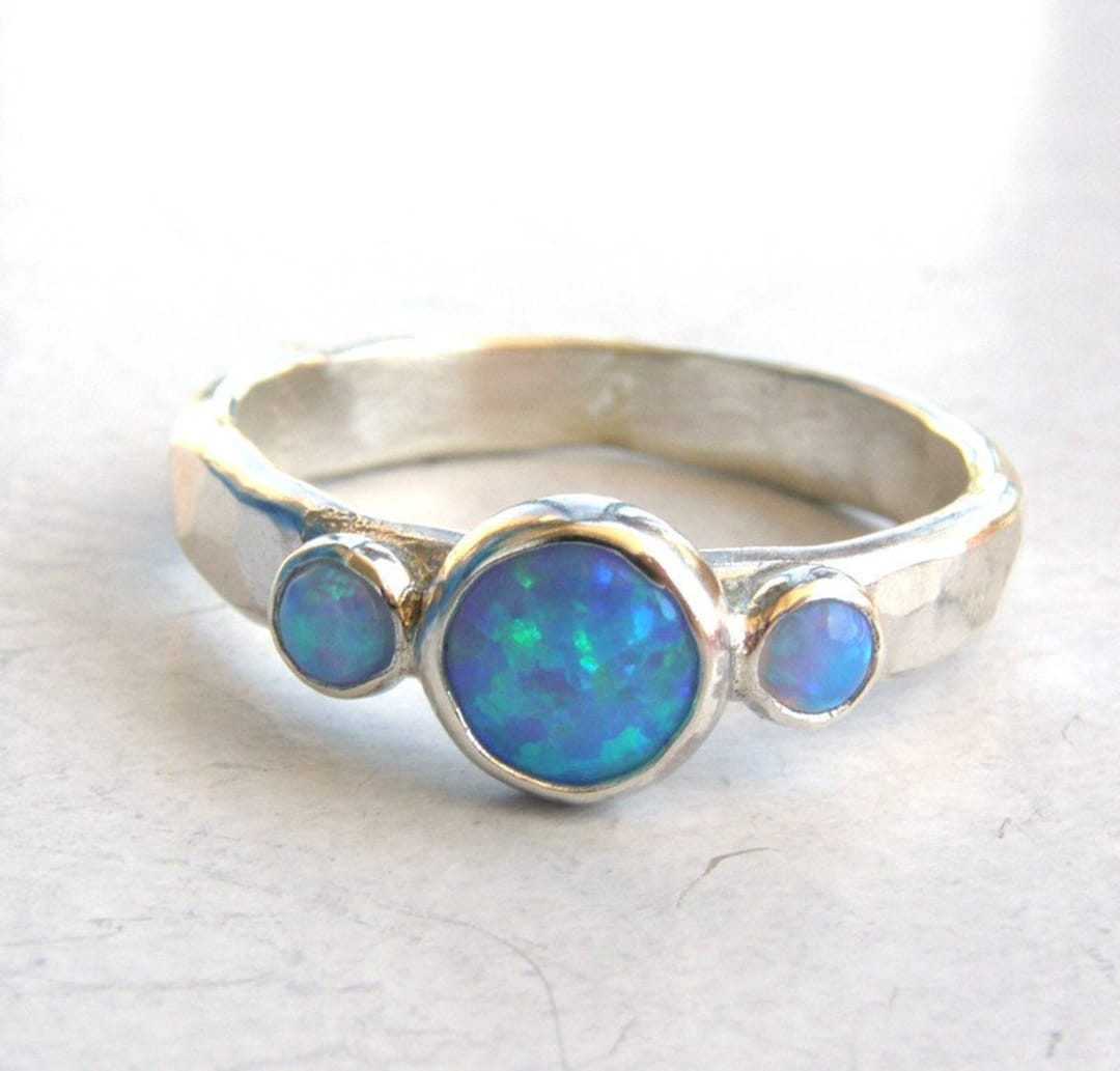 Blue Opal Ring, Stackable Silver Sterling Band Multi Stone Gemstone ...