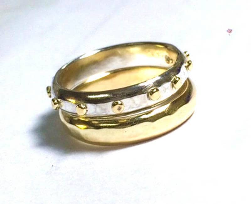 Wedding Bands Stacking Ring 14k Solid Gold Ring and Silver | Etsy