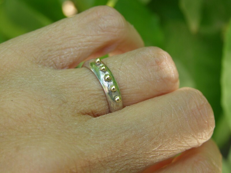 Wedding Band Stacking Ring 14k Solid Gold Ring and Silver | Etsy