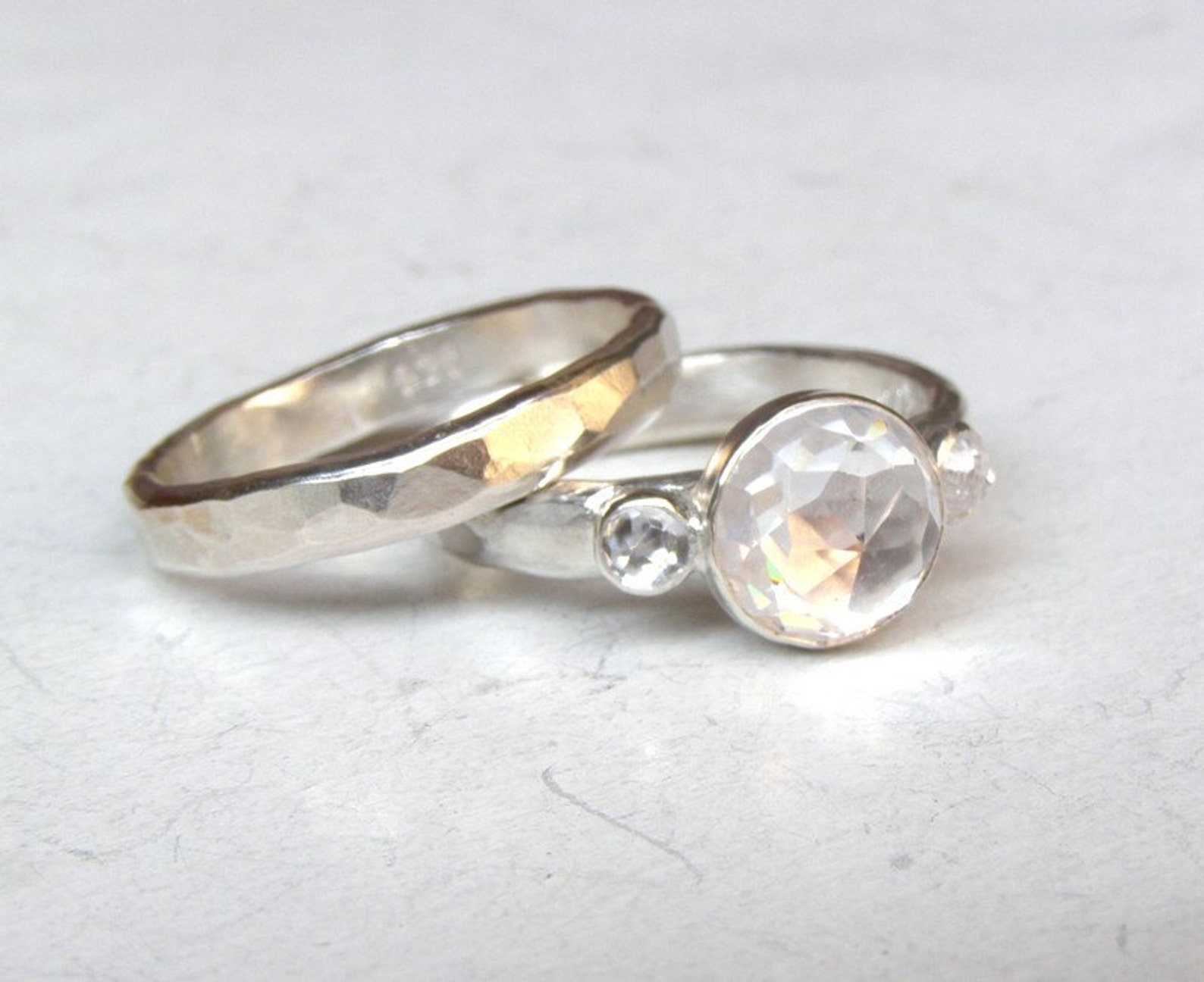 Silver Bridal Set Engagement & Wedding Rings Silver Sterling - Etsy