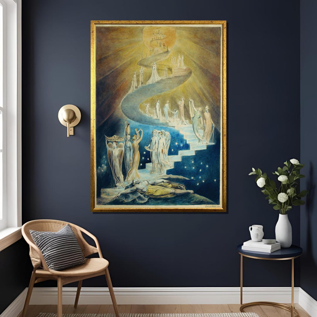 William Blake Jacob's Ladder Art Print, Vintage Spiritual Illustration ...