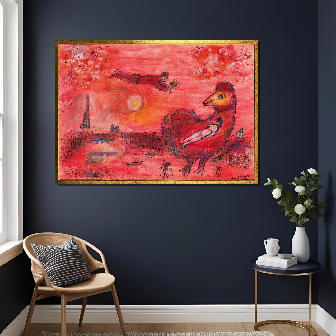 Marc Chagall Red Rooster Art Print – Paris & Vitebsk Surrealist Decor ...