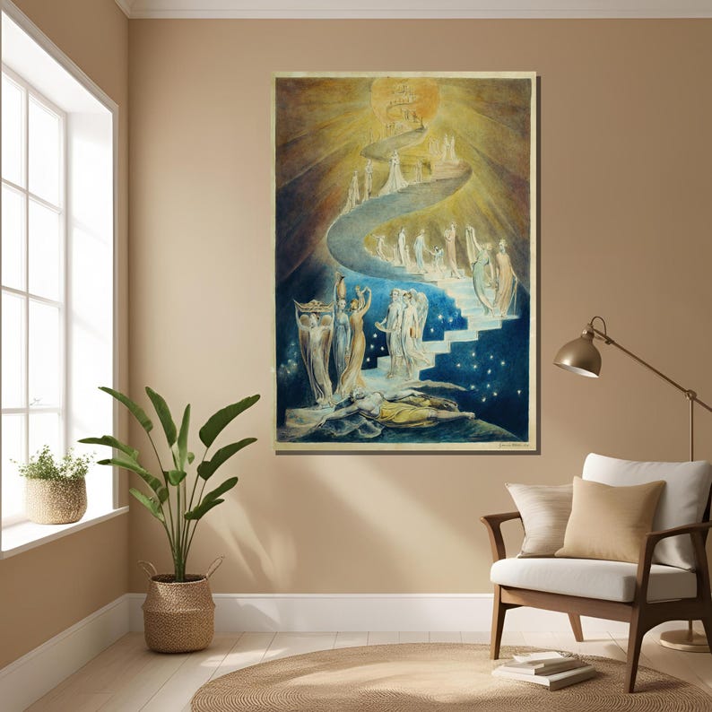 William Blake Jacob's Ladder Art Print, Vintage Spiritual Illustration ...