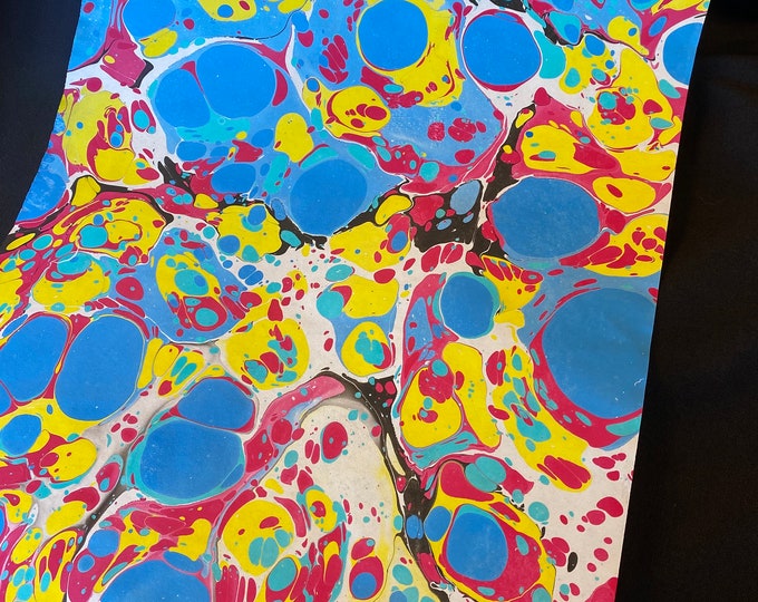 Printer's Play -- Large Hand Marbled Paper in Cyan, Magenta, Yellow and ...