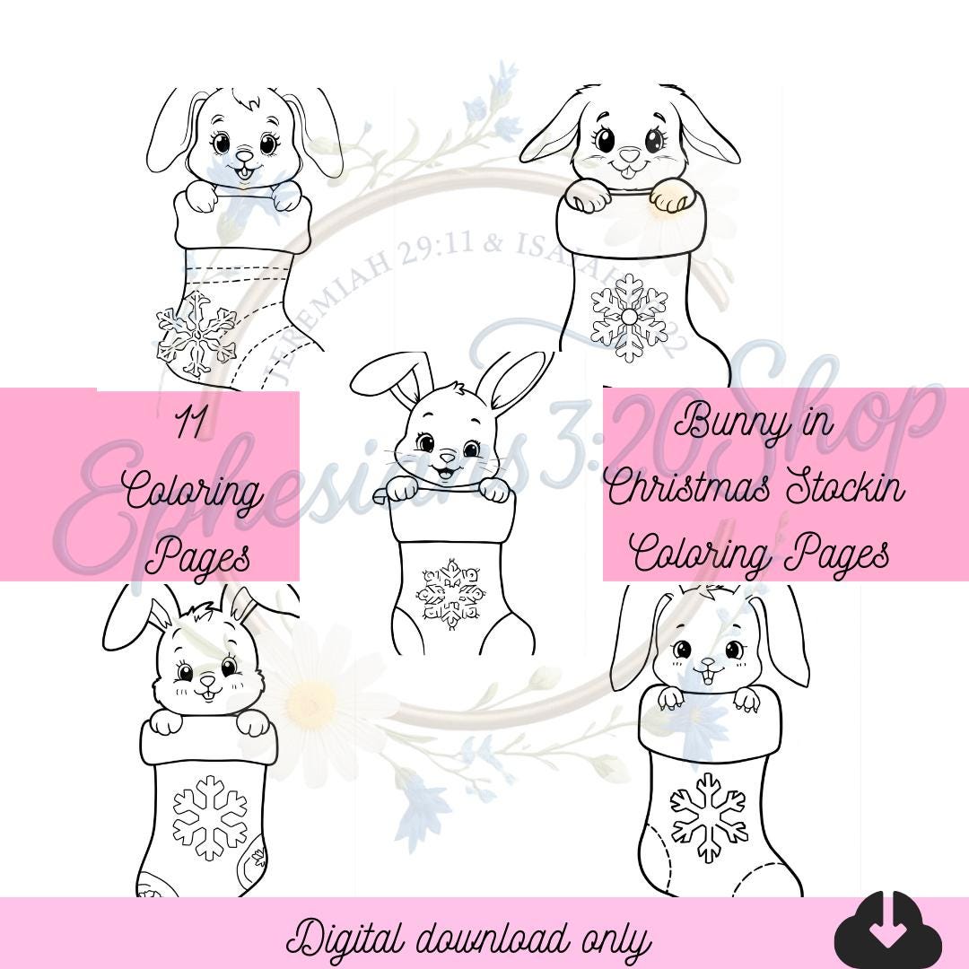 Bunny Christmas Coloring Pages - Etsy